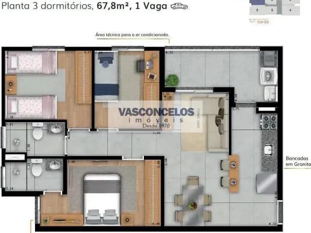 Apartamento em Parque Industrial, São José dos Campos/SP de 67m² 3 quartos à venda por R$ 478.142,00