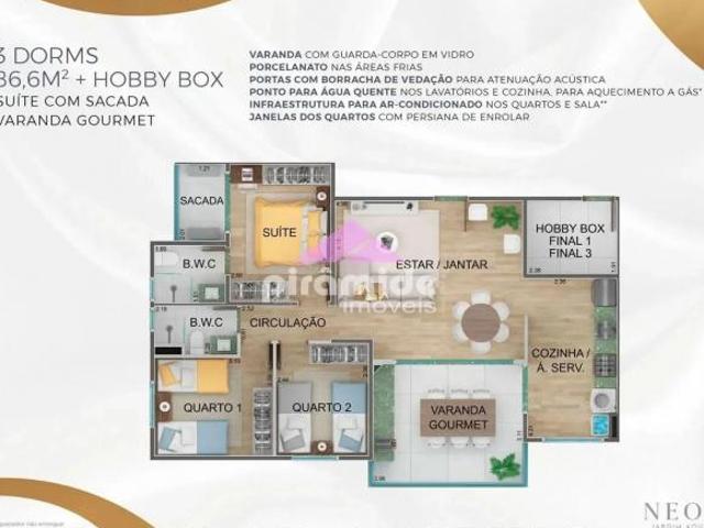 Apartamento em Parque Residencial Aquarius, São José dos Campos/SP de 86m² 3 quartos à venda por R$