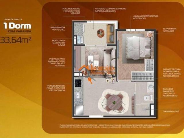 Apartamento em Picanço, Guarulhos/SP de 33m² 1 quartos à venda por R$ 318.856,50