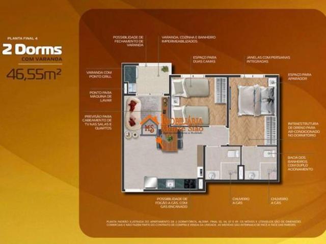 Apartamento em Picanço, Guarulhos/SP de 46m² 2 quartos à venda por R$ 400.000,00