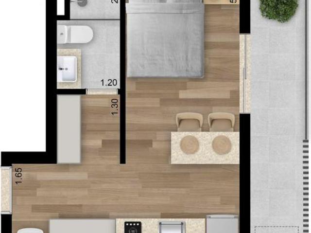 Apartamento face norte frente rua com 28 m² e 1 quarto à venda em Tingui