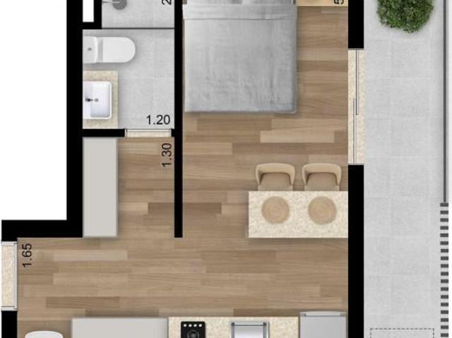 Apartamento face norte frente rua com 28 m² e 1 quarto à venda em Tingui