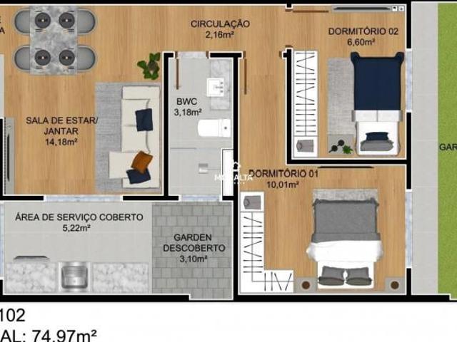 Apartamento Garden com 2 dormitórios Bom Jesus São José dos Pinhais/PR