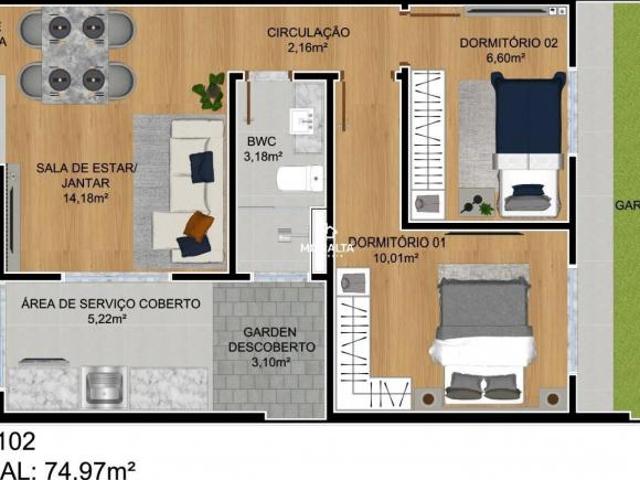 Apartamento Garden com 2 dormitórios Bom Jesus São José dos Pinhais/PR