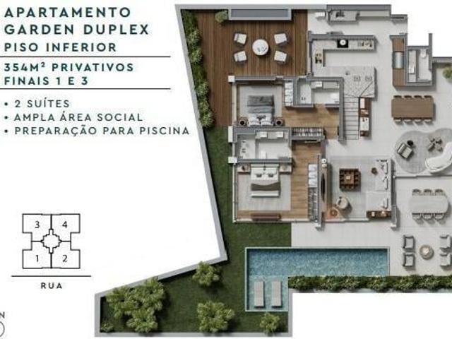 APARTAMENTO GARDEN DUPLEX 360M² 3 SUÍTES 4 WC. SALA 2 VAGAS