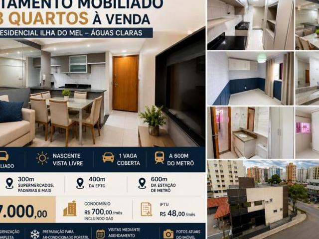 Apartamento Mobiliado de 3 Quartos | Vista Livre | Ao Lado do Parque de Águas Claras