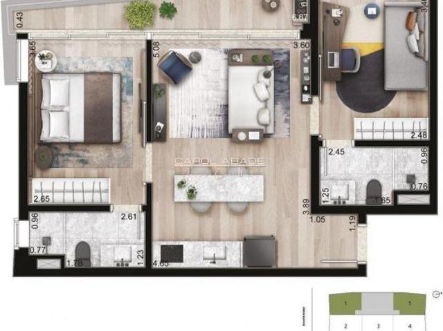 Apartamento mobiliado, no 11ºandar,59 m², 1 suíte, 1 vaga, Vila Nova Conceição