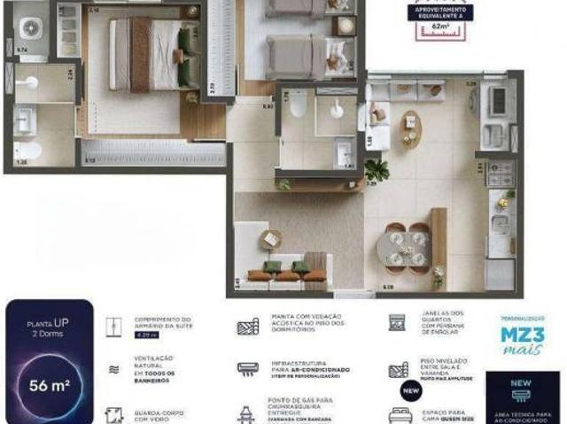 Apartamento na planta com 2 quartos à venda, 56 m² por R$ 579.000 Parque Industrial São José dos