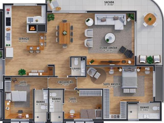 Apartamento na Planta com 3 Suítes e 2 Vagas na Tristeza, Porto Alegre