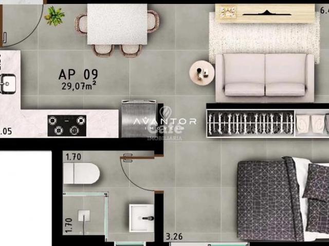 Apartamento novo, de 1 dormitório, com 1 vaga de garagem, em Camobi