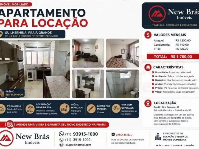 Apartamento para Locação em Praia Grande/SP Guilhermina 1 Quartos