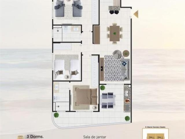Apartamento para Venda em Mongaguá, 3 dormitórios, 1 suíte, 2 banheiros, 2 vagas