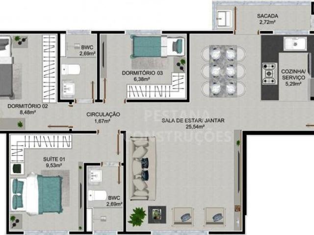 Apartamento para venda em Afonso Pena de 65.00m² com 2 Quartos, 1 Suite e 1 Garagem
