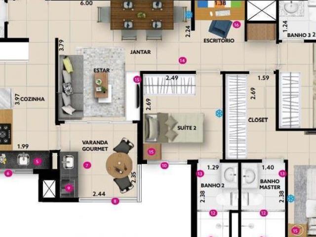Apartamento para venda em Cambuí de 95.50m² com 3 Quartos, 3 Suites e 2 Garagens