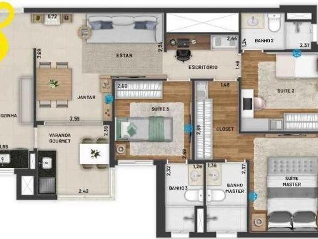 Apartamento para venda em Chácara Da Barra de 98.00m² com 3 Quartos, 3 Suites e 2 Garagens