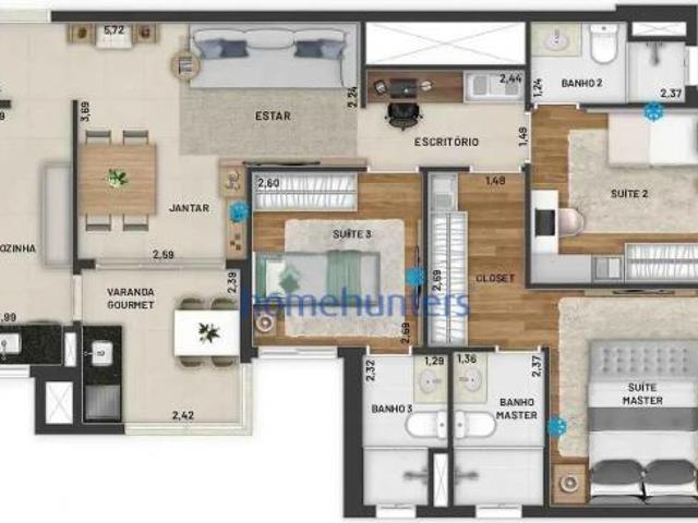 Apartamento para venda em Chácara Da Barra de 98.00m² com 3 Quartos, 3 Suites e 2 Garagens