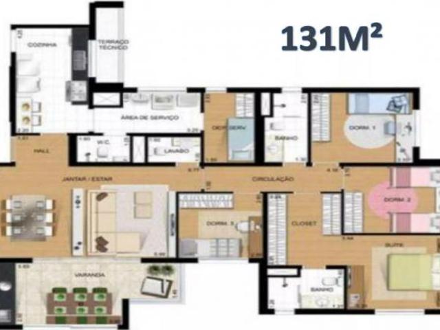 Apartamento para venda em Ecoville de 131.76m² com 4 Quartos, 1 Suite e 2 Garagens