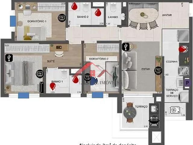Apartamento para venda em Fundação em São Caetano Do Sul São Paulo de 89.00m² com 3 Quartos, 1 Suíte e 2 Garagens