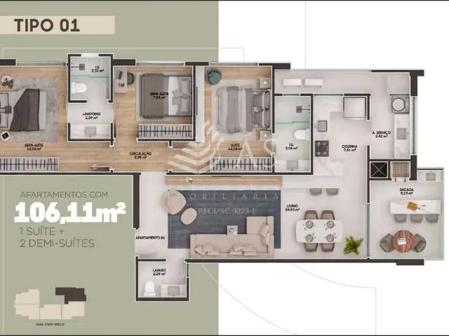 Apartamento para Venda em Itajaí/SC Fazendinha 3 Quartos