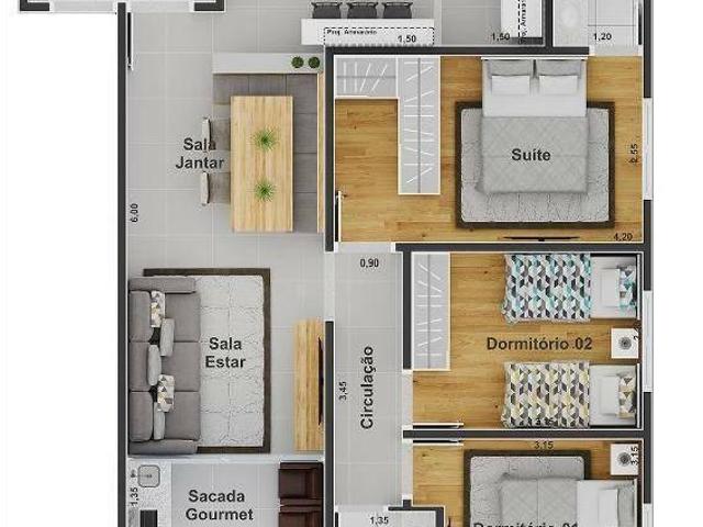 Apartamento para venda em Jardim São Domingos de 73.00m² com 3 Quartos e 1 Suite