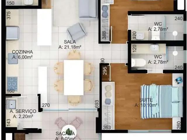 Apartamento para Venda em Joinville/SC Anita Garibaldi 2 Quartos