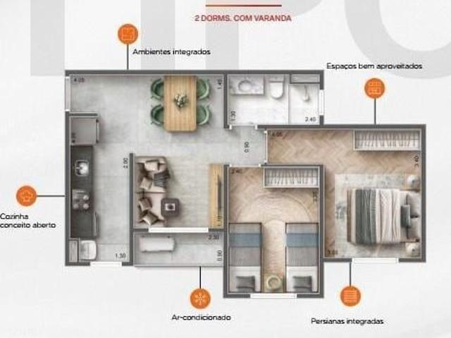 Apartamento para Venda em Limeira, Sítio São João I, 2 dormitórios, 1 banheiro, 1 vaga