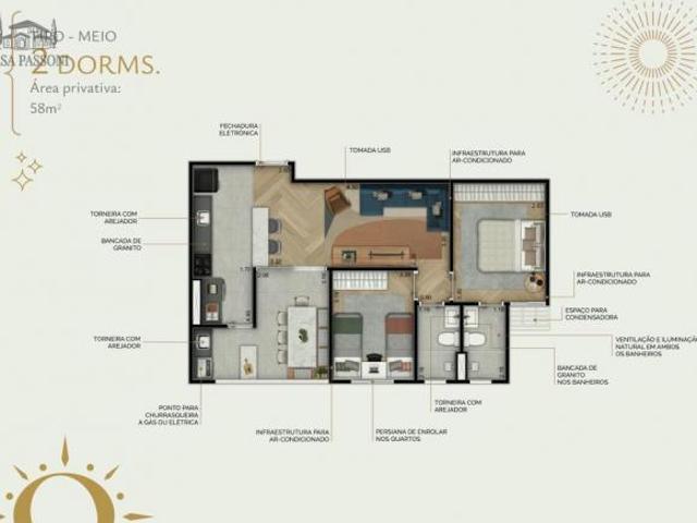 Apartamento para venda em Loteamento Residencial Vila Bella Dom Pedro de 58.48m² com 2 Quartos, 1 Su