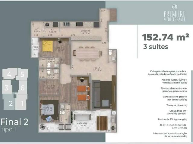 Apartamento para Venda em Praia Grande/SP Canto do Forte 3 Quartos