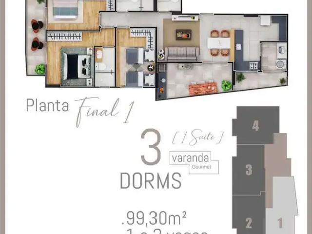 Apartamento para Venda em Praia Grande/SP Guilhermina 3 Quartos
