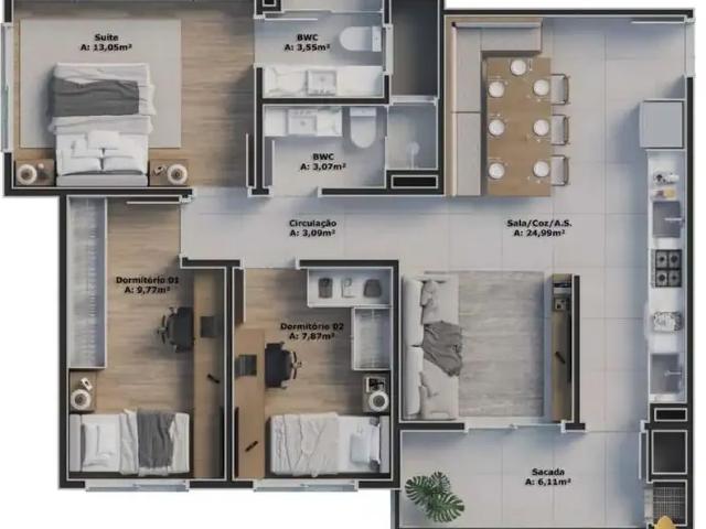 Apartamento para Venda em São José/SC Roçado 3 Quartos