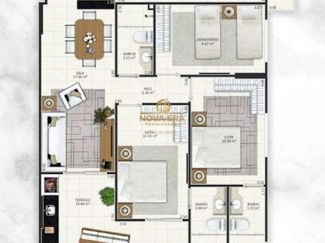 Apartamento para Venda em Praia Grande/SP Aviação 3 Quartos