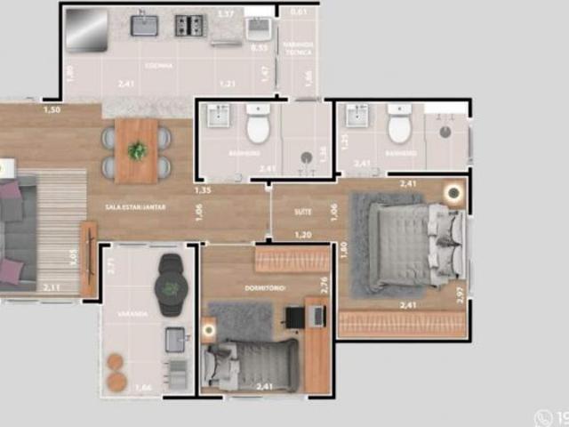 Apartamento para Venda em Santa Bárbara D`Oeste, Reserva Centenária, 2 dormitórios, 1 suíte, 2 banhe