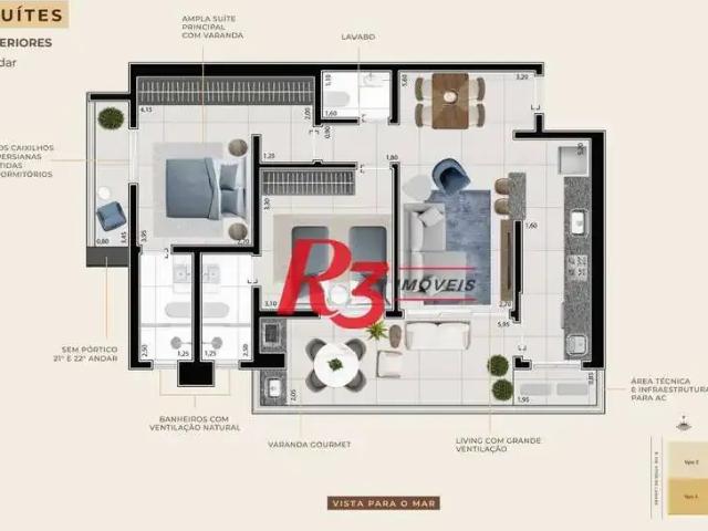 Apartamento para Venda em Santos/SP Boqueirão 2 Quartos