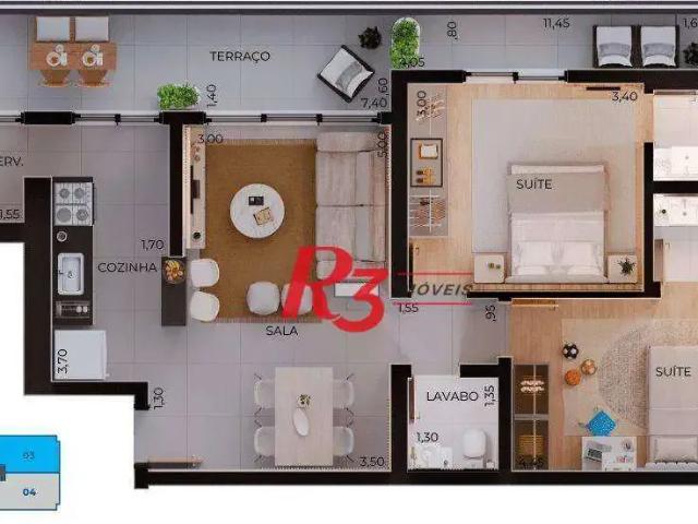 Apartamento para Venda em Santos/SP Boqueirão 2 Quartos