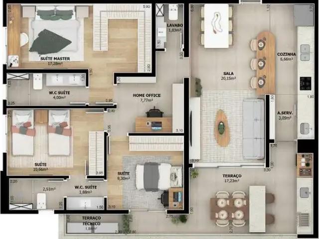 Apartamento para Venda em Santos/SP Boqueirão 3 Quartos