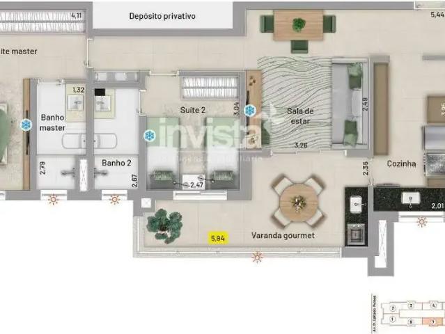 Apartamento para Venda em Santos/SP Embaré 2 Quartos
