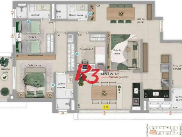 Apartamento para Venda em Santos/SP Embaré 3 Quartos