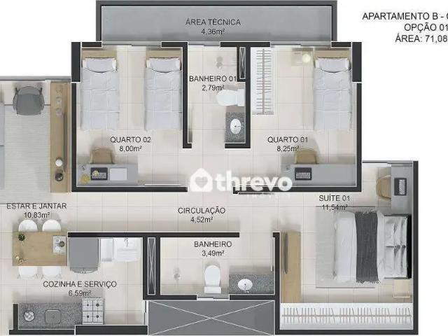 Apartamento para Venda em Teresina/PI Jóquei 3 Quartos