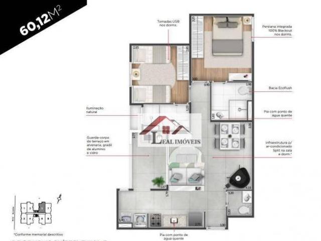 Apartamento para venda em Vila Baeta Neves de 60.00m² com 2 Quartos, 2 Suites e 1 Garagem