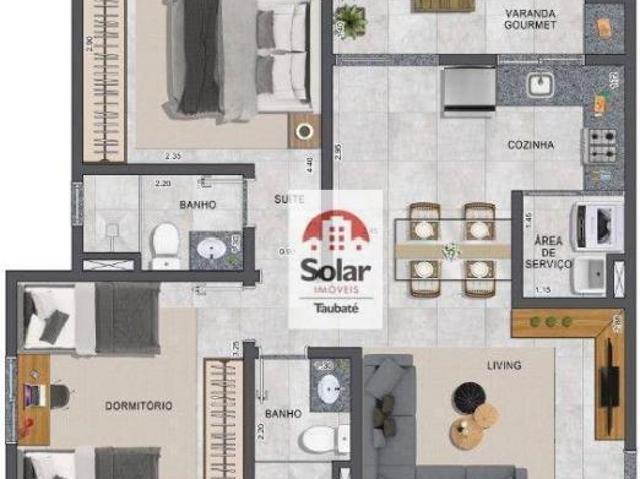 Apartamento para venda em Vila São José de 75.00m² com 2 Quartos, 1 Suite e 1 Garagem