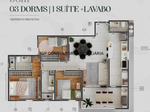 Apartamento para venda em Vila Sfeir de 96.00m² com 3 Quartos, 1 Suite e 2 Garagens