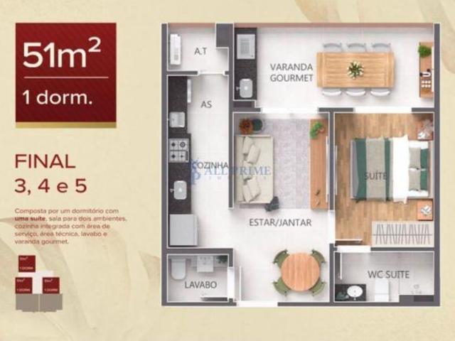 Apartamento para venda em Vilamar de 52.00m² com 1 Quarto, 1 Suite e 1 Garagem