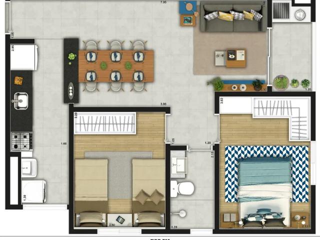 Apartamento para venda possui 54 metros quadrados com 2 quartos