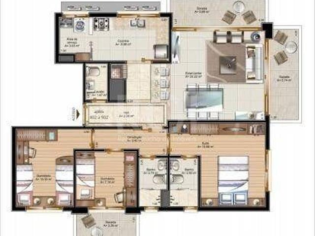 Apartamento para Venda 119.23m², 3 dormitórios, sendo 1 suites, 1 vaga Petrópolis
