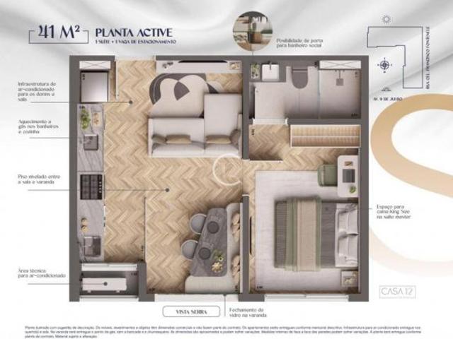Apartamento Serena com 1 quarto à venda, 41 m² por R$ 596.000 Vila Adyana São José dos Campos/SP