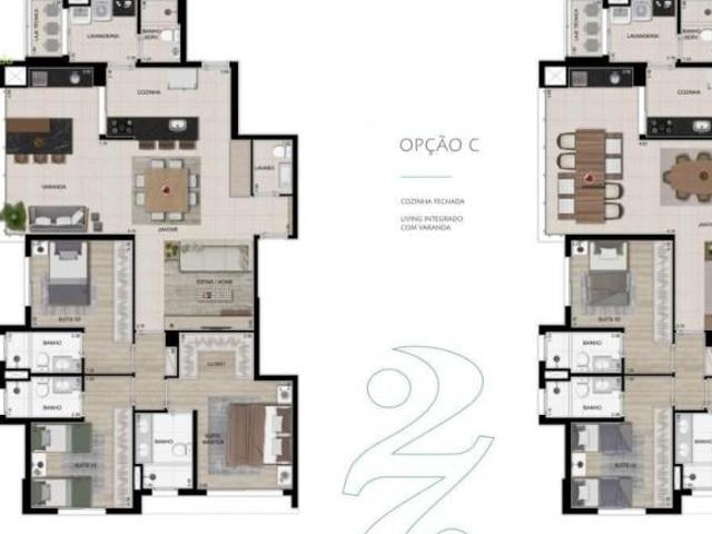 Apartamentos na planta com 133 metros quadrados e 3 suítes Edifício Ventisette na cidade nova