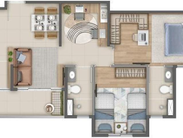 Apto com 2 quartos e escritorio no Cond Village Park | Só aqui na Rosa e Rangel Consultoria e Assess