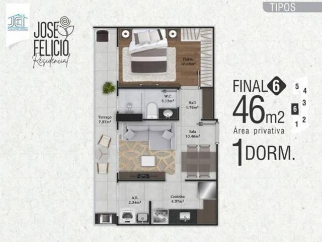 Apto de 1 Dorm, SACADA GOURMET, 46,13 m² de área útil. Bairro: MIRIM