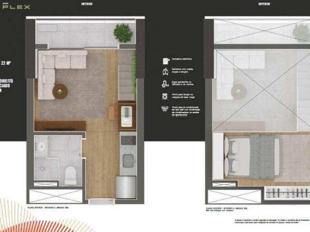 APTO PLEX 2Q 39,06 m² – ALTO PADRÃO NO CENTRO – PÉ DIREITO DIFERENCIADO