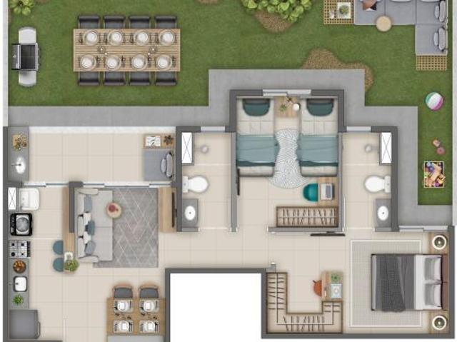 Apto terreo com 2 quartos no Cond Village Park | Aqui na Imobiliária Rosa e Rangel
